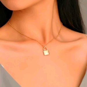 unknown | Jewelry | Simple Design Gold Color Lock Pendant Necklace For ...